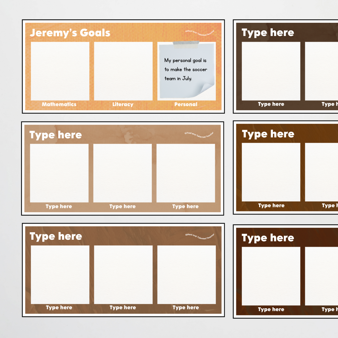 Goal Setting Template: 3 Goals - Neutral Classroom Decor