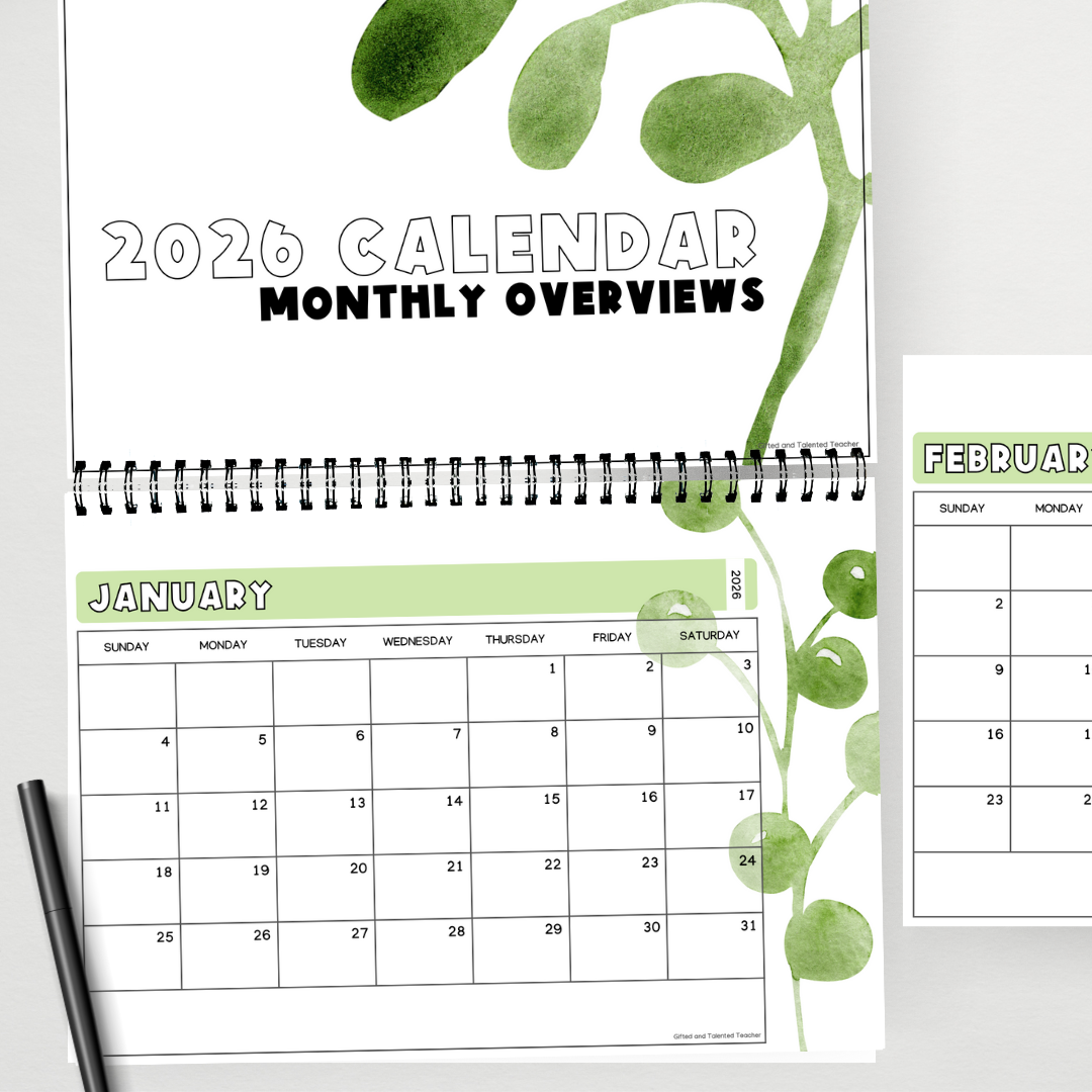 2026 Calendar - Leafy Greens Classroom Decor | Gifted and Talented ...