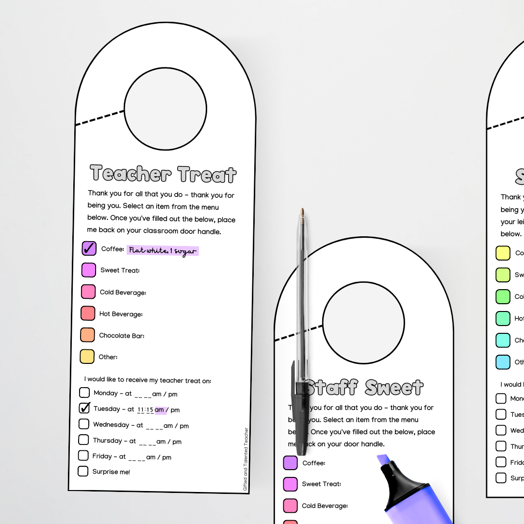 Teacher Treat or Staff Sweet - Door Hanger | Gifted and Talented ...