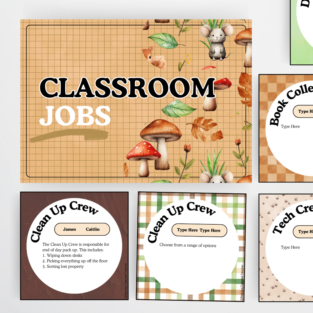 Classroom Jobs - Woodland Classroom Decor | Gifted and Talented Teacher ...