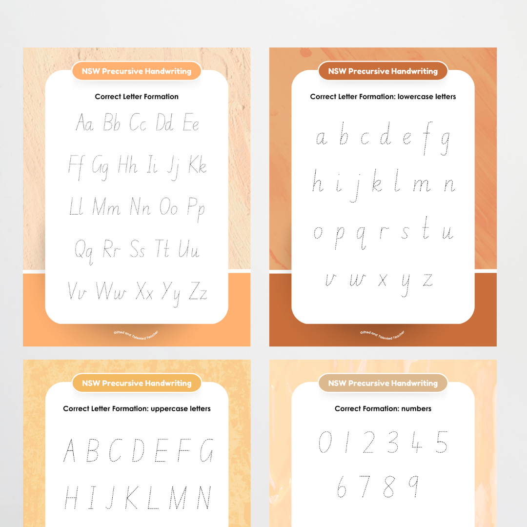 New South Wales Precursive Handwriting Tracing Mats - Neutral | Gifted ...