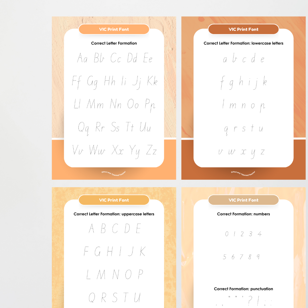 Victorian Print Font Handwriting Tracing Mats Neutral Teacher Resource