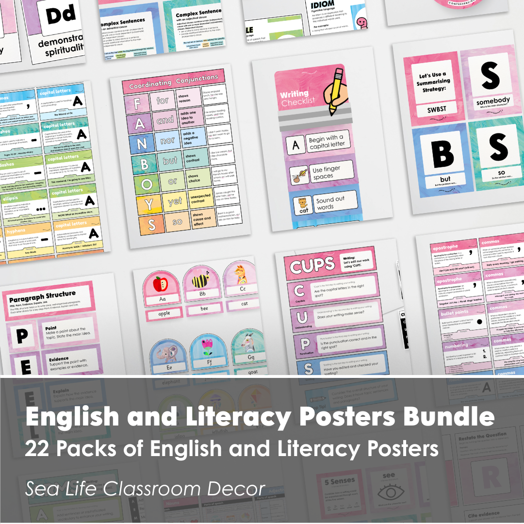 English and Literacy Posters Bundle - Sea Life Classroom Decor | Gifted ...