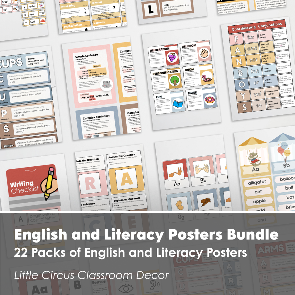 English and Literacy Posters Bundle - Little Circus Classroom Decor ...