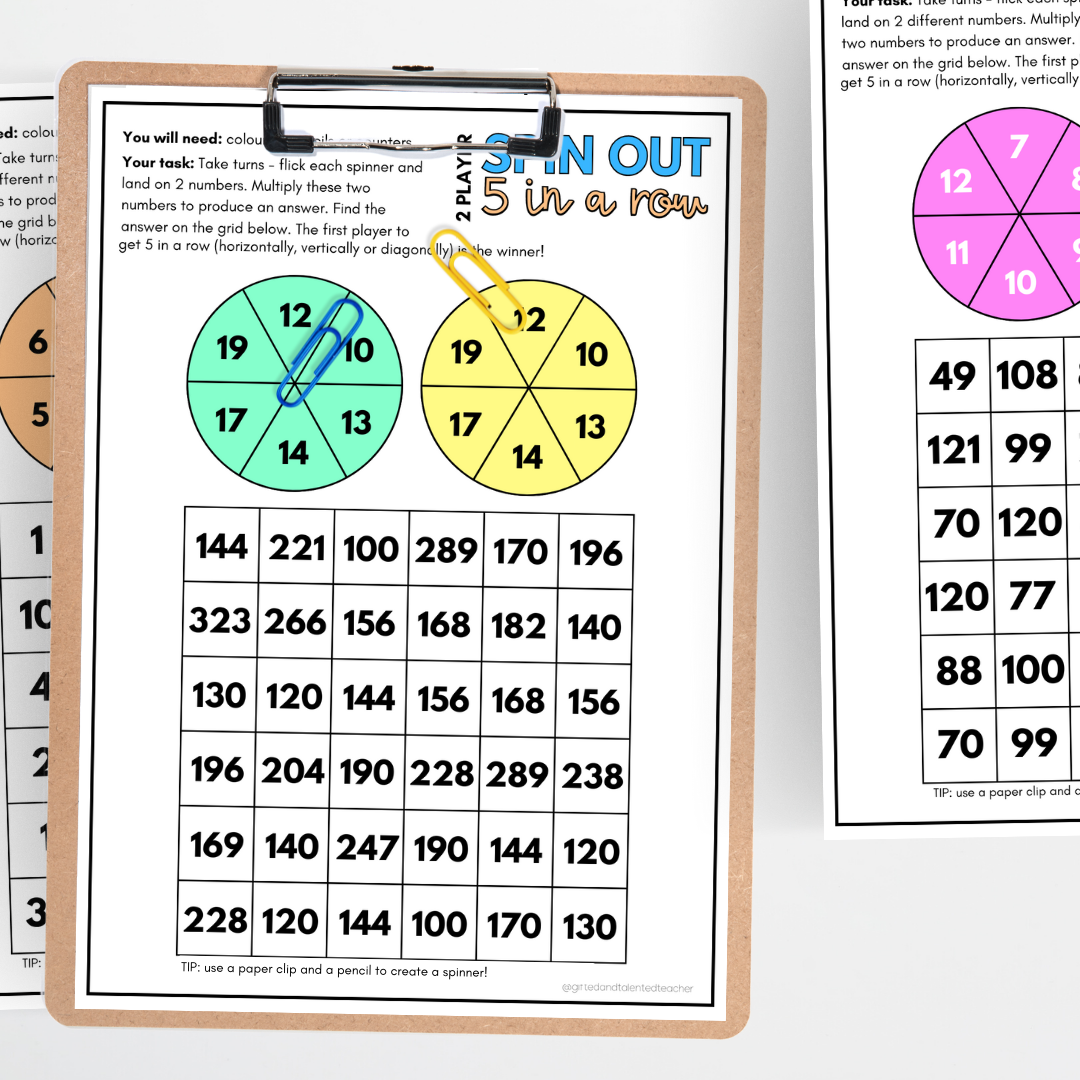 Spin Out: 5 in a Row | Maths Teacher Activities & Resources