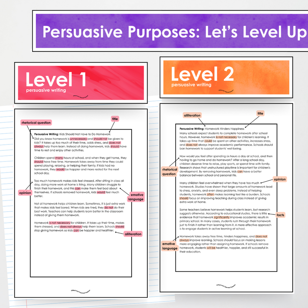 Year 3 and Year 4 - Persuasive Text: Level Up, Bump it Up, WAGOLL Wall ...
