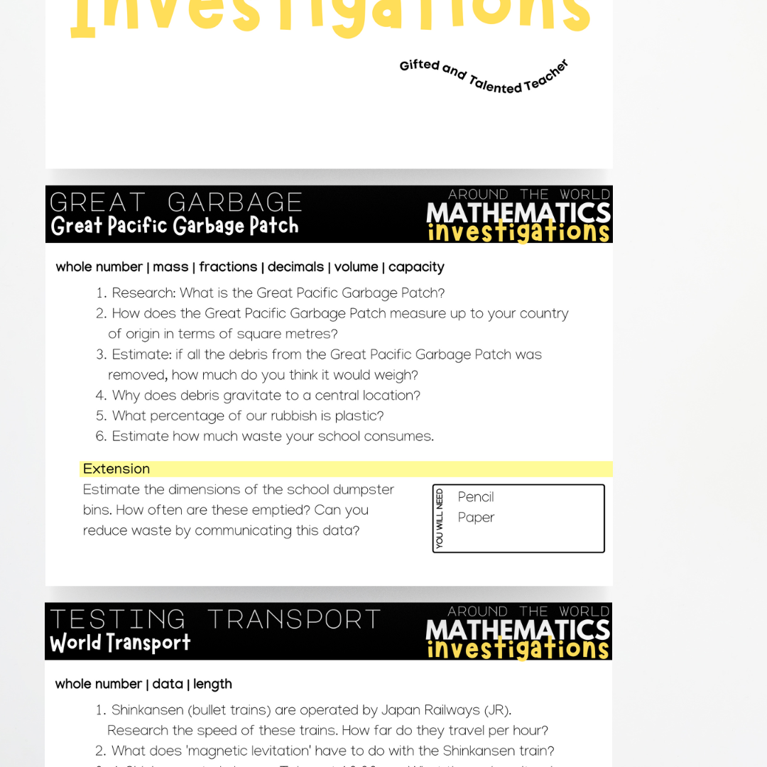 Volume 1: Around the World - Mathematics Investigations | Gifted and ...