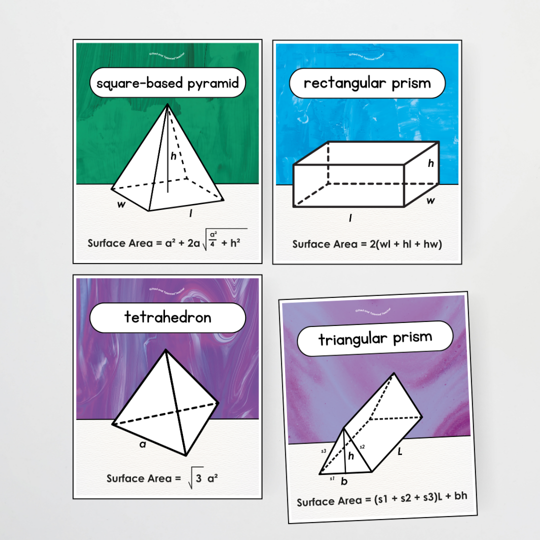 Surface Area 3D Objects / 3D Shape Posters - Fauna and Flora Decor