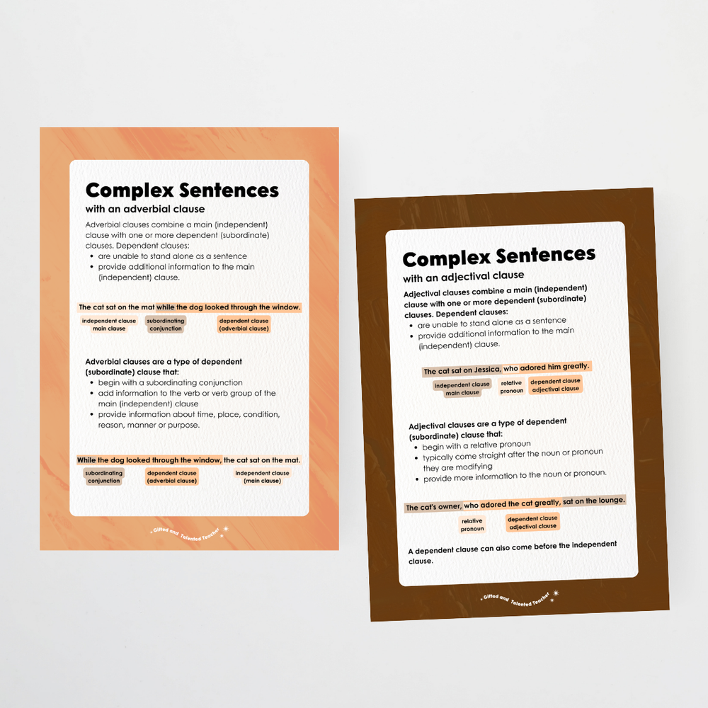 Sentence Structure Posters: Simple, Compound & Complex - Neutral Decor