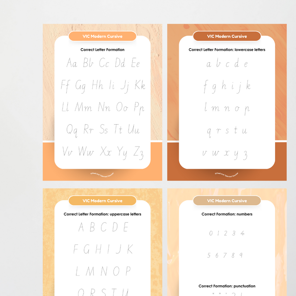 Victorian Modern Cursive Handwriting Tracing Mats - Neutral