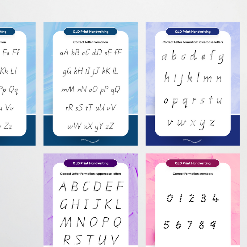 Queensland Beginner Font Handwriting Tracing Mats - Rainbow