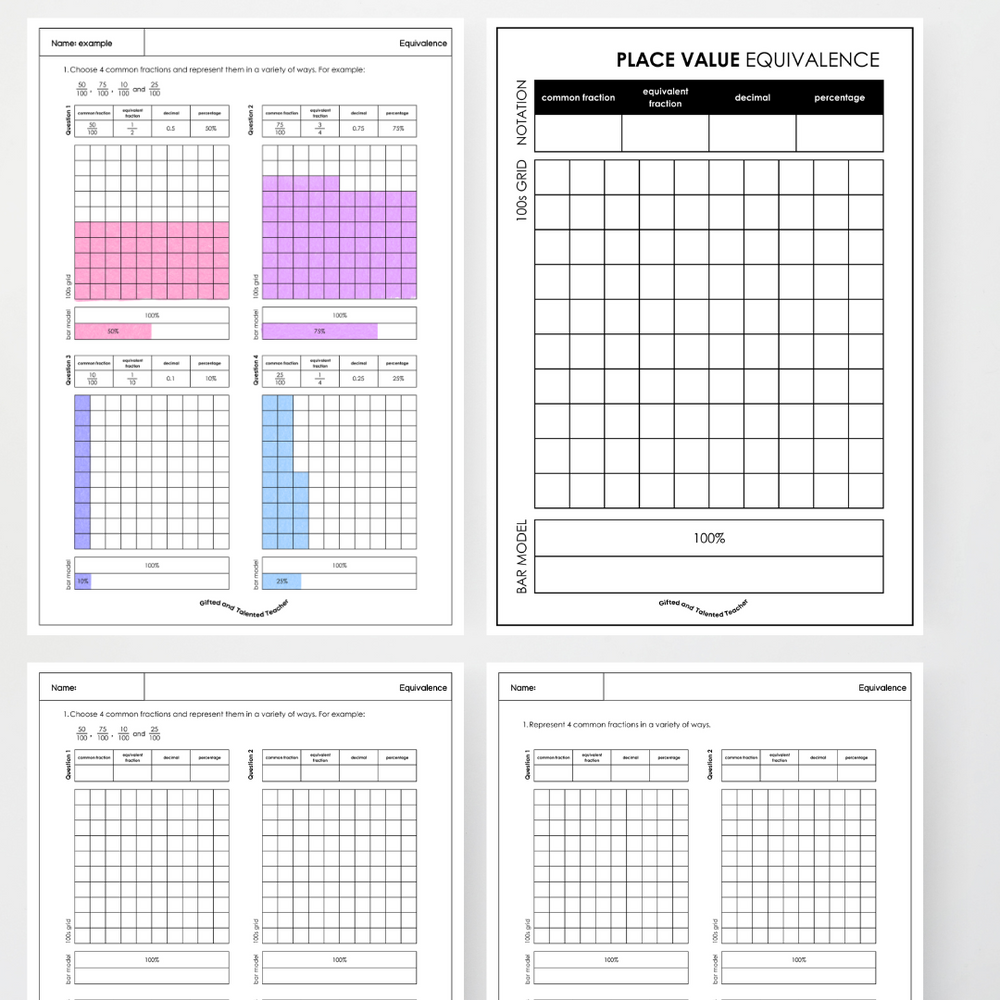 Place Value Equivalence Activity: Benchmark Fractions Teacher Resource