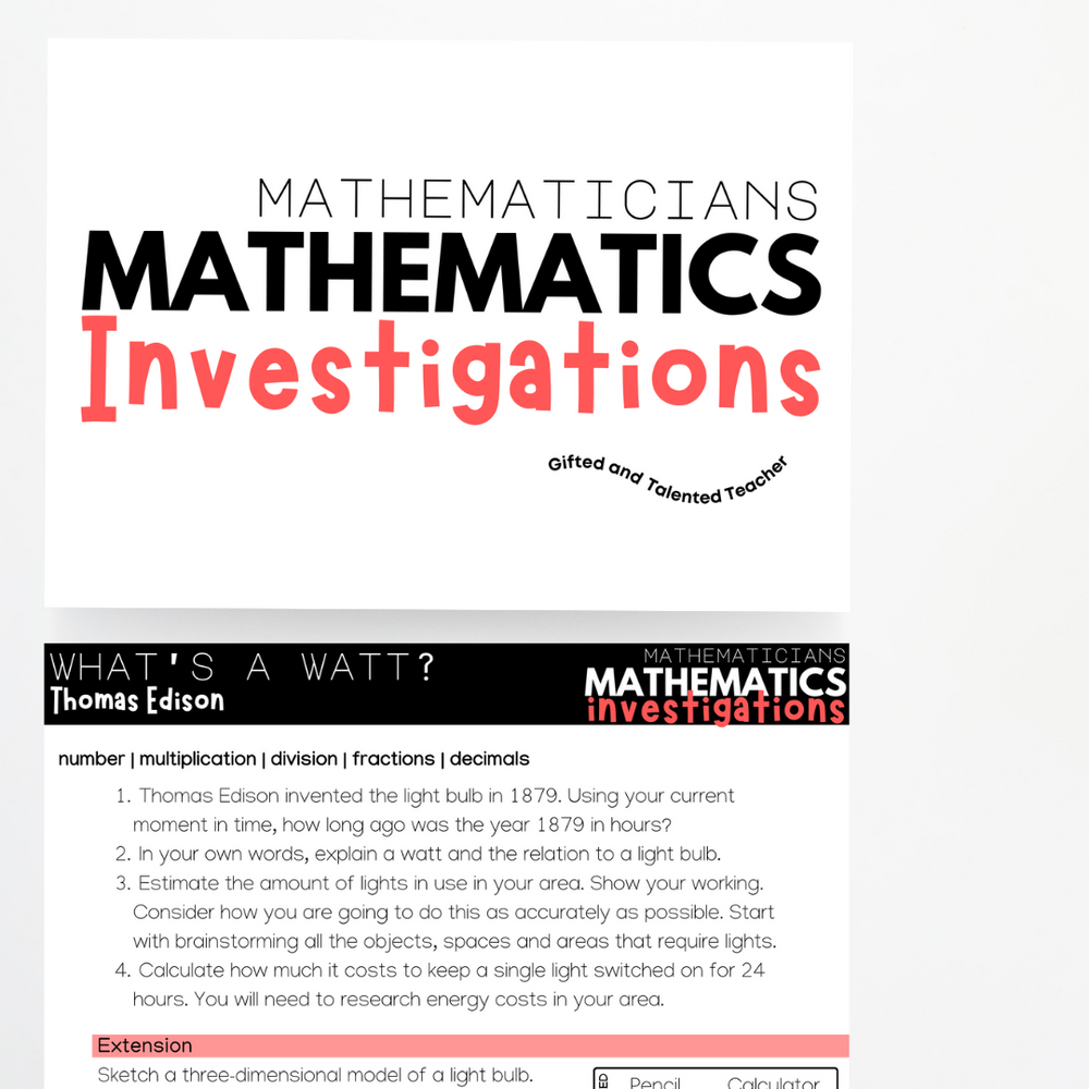 Volume 2: Mathematicians Mathematics Investigations Teacher Resource