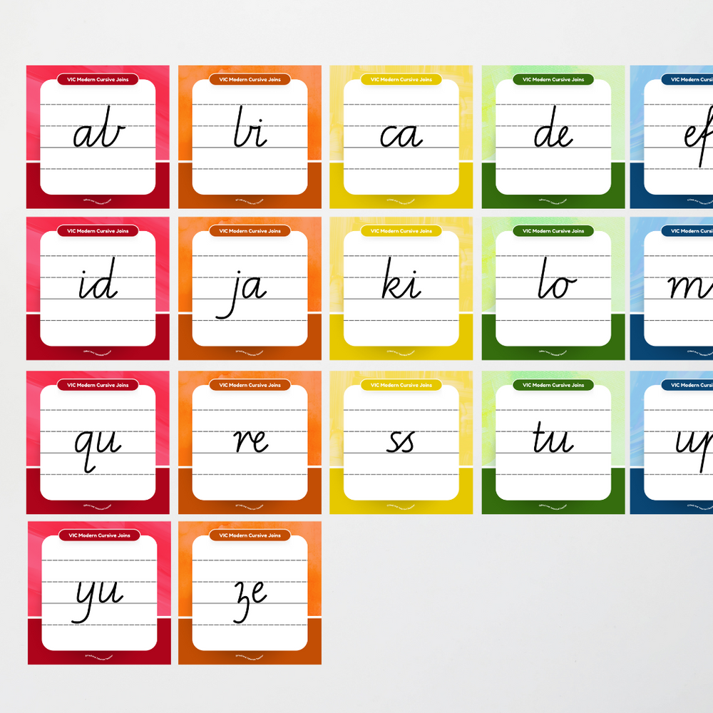 Victorian Modern Cursive Joins: Lined Handwriting Posters - Rainbow