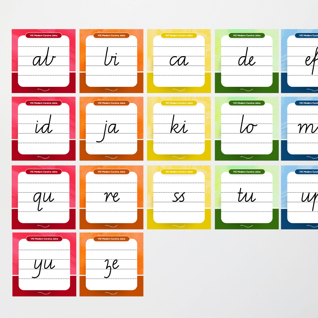 Victorian Modern Cursive Joins: Lined Handwriting Posters - Rainbow ...