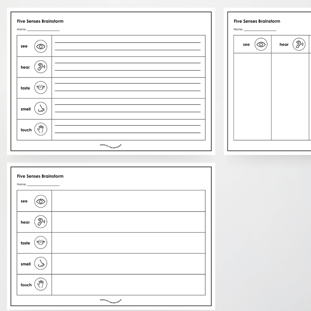 5 Sense Brainstorm: Scaffolds | Gifted and Talented Teacher - Teacher ...