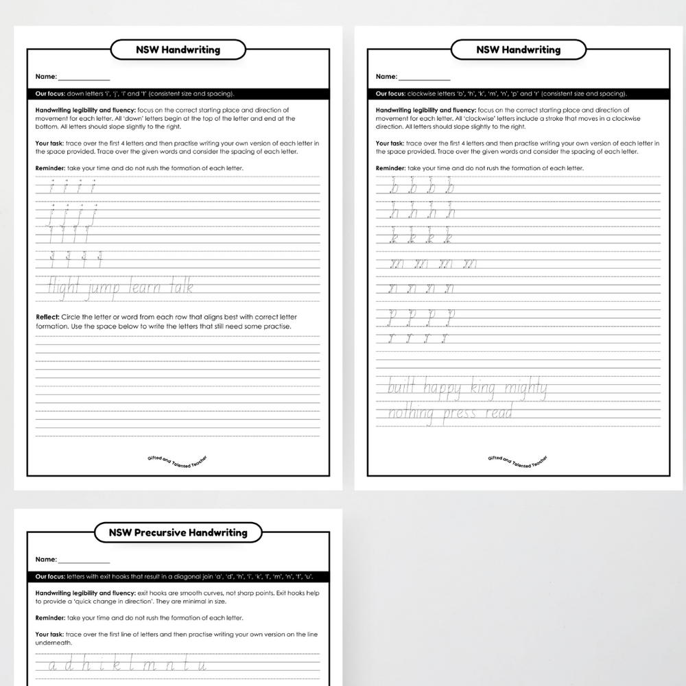 Stage 2 NSW Instructional Sequence Handwriting Activities | Gifted and ...