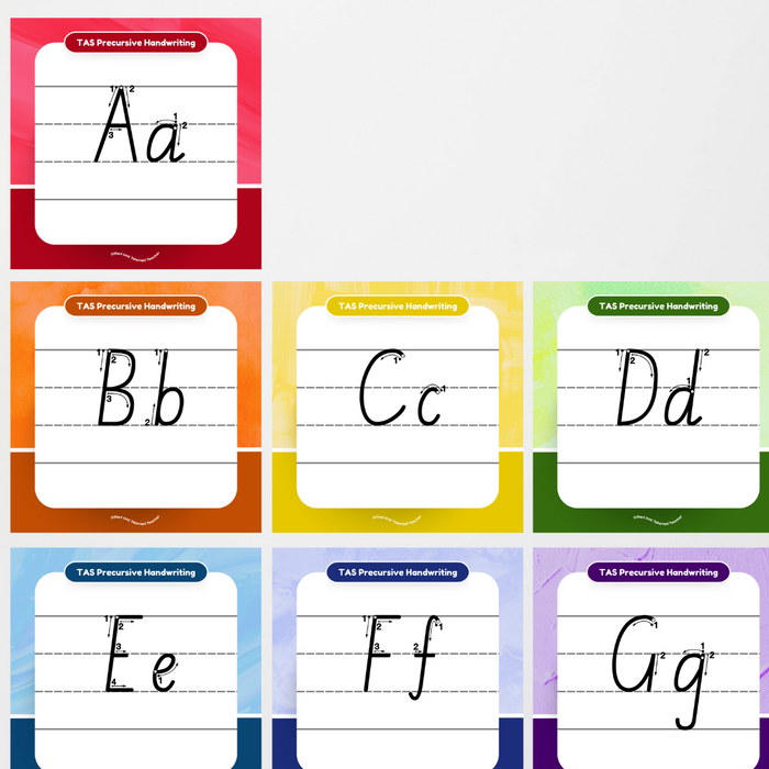 Tasmanian Precursive Font: Lined Handwriting Posters - Rainbow