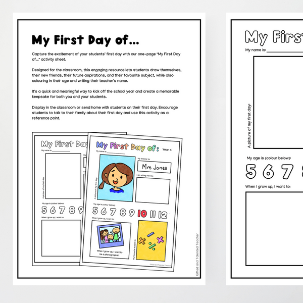 Back to School: My First Day of | Teaching Activities and Resources