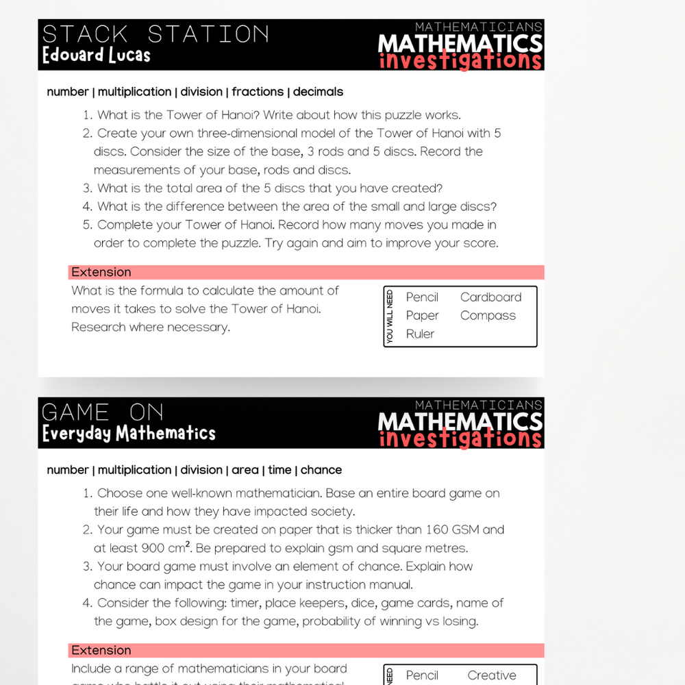 Volume 2: Mathematicians Mathematics Investigations Teacher Resource