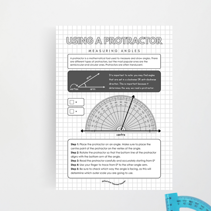 Measuring an angle: using a protractor Poster Maths Teacher Resources
