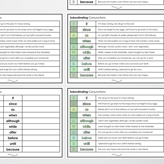 Subordinating Conjunctions AWHITEBUS ISAWAWABUB and Coordinating ...