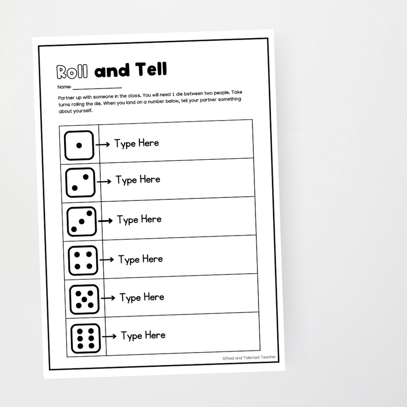 Back to School: Roll and Tell | Gifted and Talented Teacher - Teacher ...