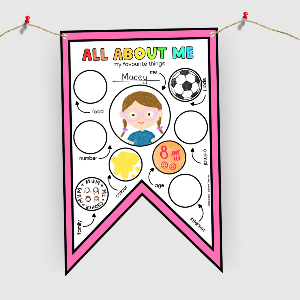 All About Me Bunting: Teacher Slides and Flag Bunting Activity - Back ...