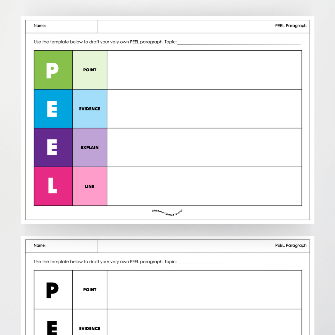 PEEL Paragraph Structure Template | Gifted and Talented Teacher ...