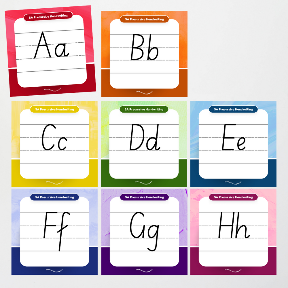 South Australian Precursive Font: Lined Handwriting Posters - Rainbow
