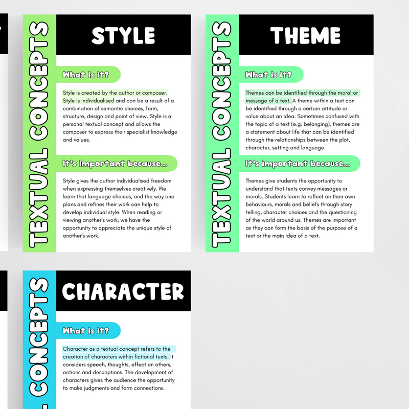Textual Concepts - Posters and 'I can' statements | Teacher Resources