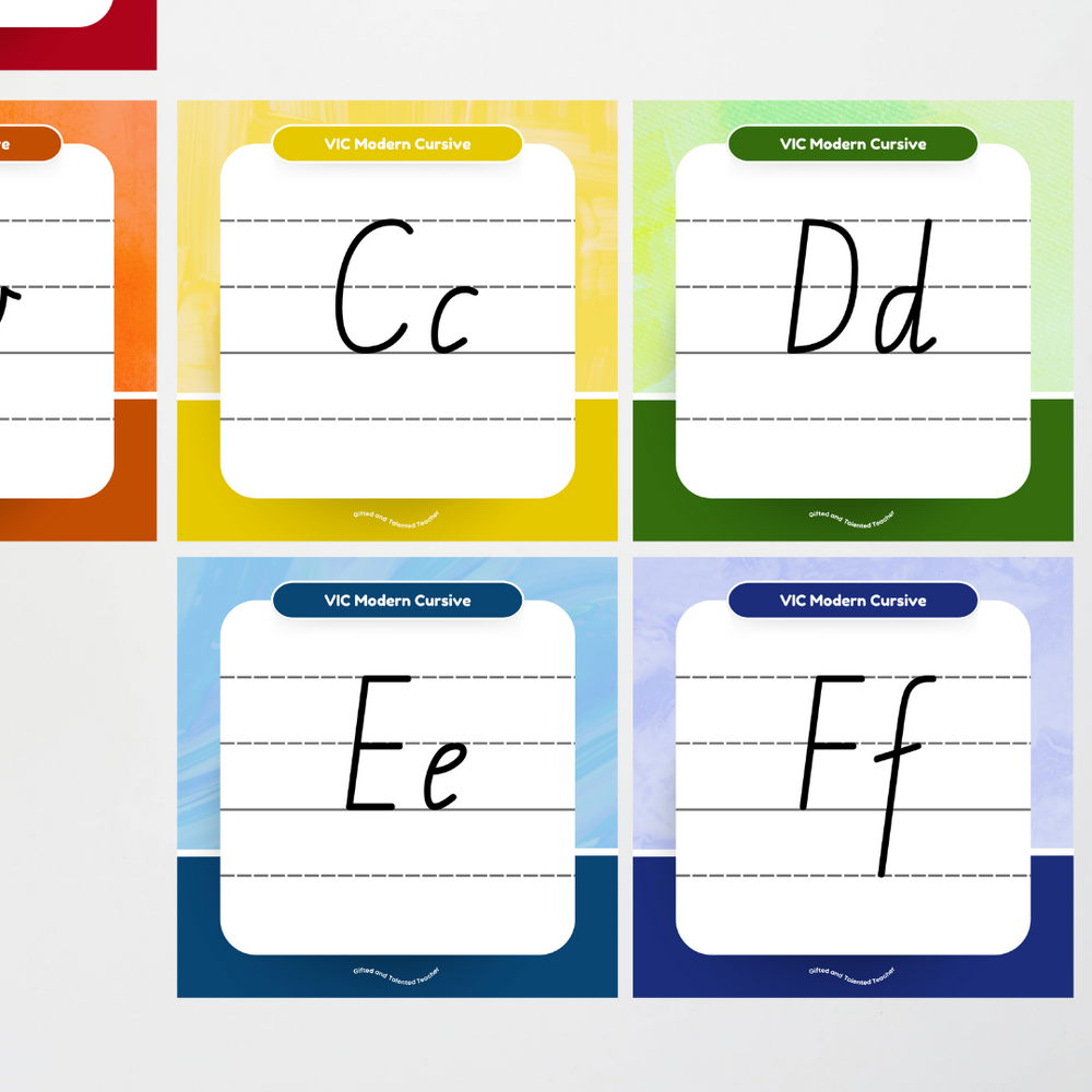 Victorian Modern Cursive Font: Lined Handwriting Posters - Rainbow