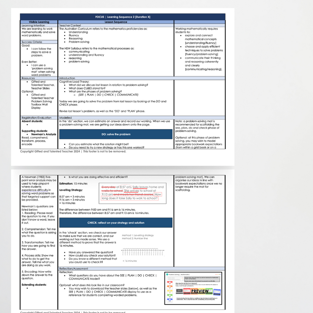 Problem Solving Lesson Sequence | Working Mathematically | Gifted and ...