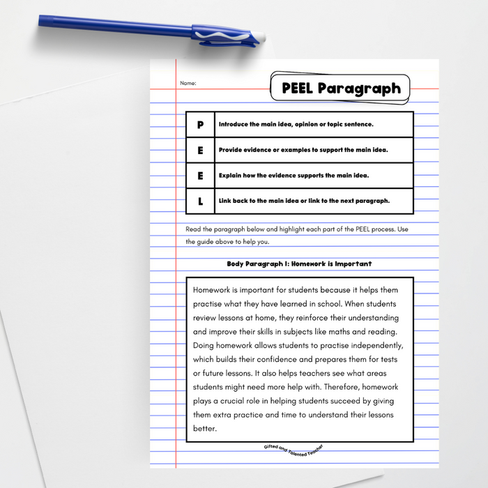 PEEL Paragraph Structure Activity | Persuasive Purposes | Gifted and ...