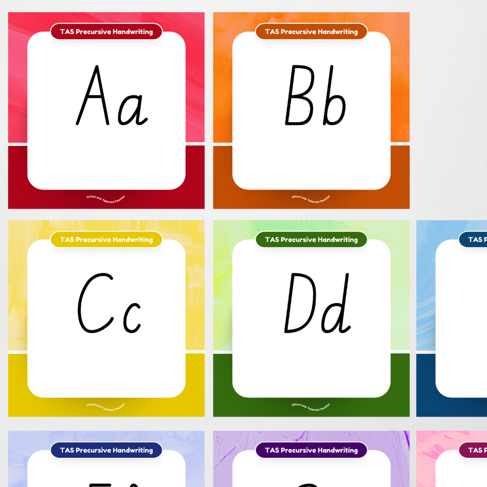 Tasmanian Precursive Font: Unlined Handwriting Posters - Rainbow ...