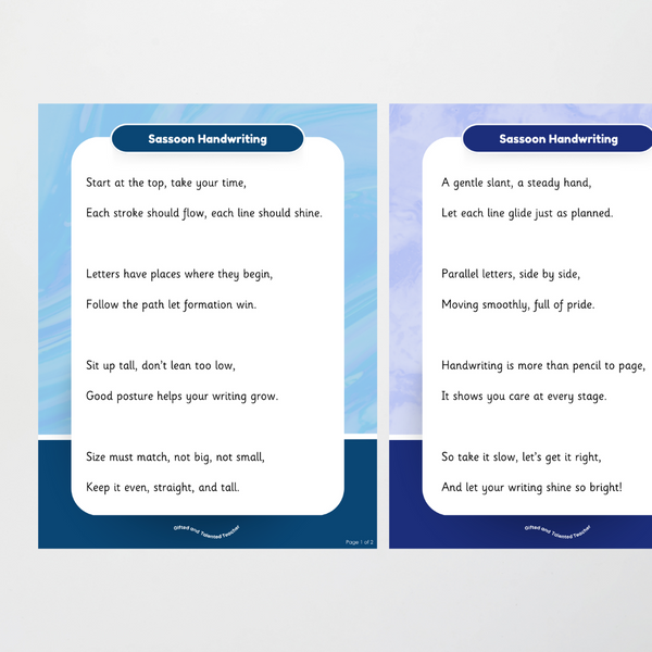 Sassoon Font Handwriting Posters and Poem - Rainbow Teacher Resource