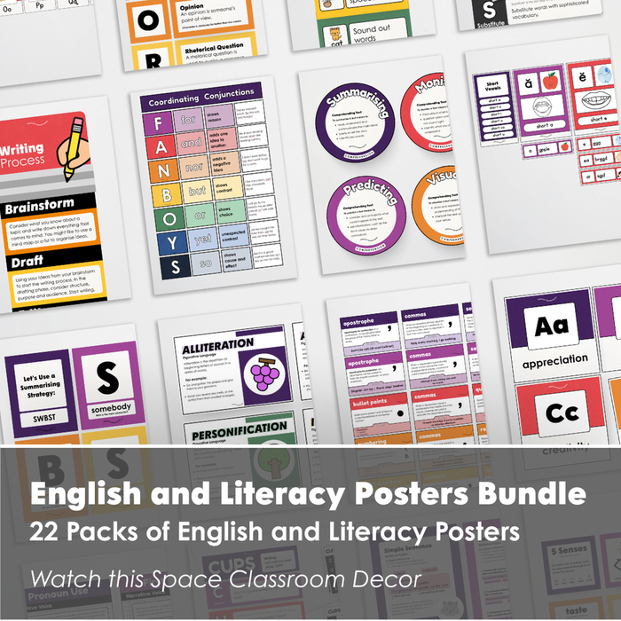English and Literacy Posters Bundle - Watch This Space Classroom Decor ...