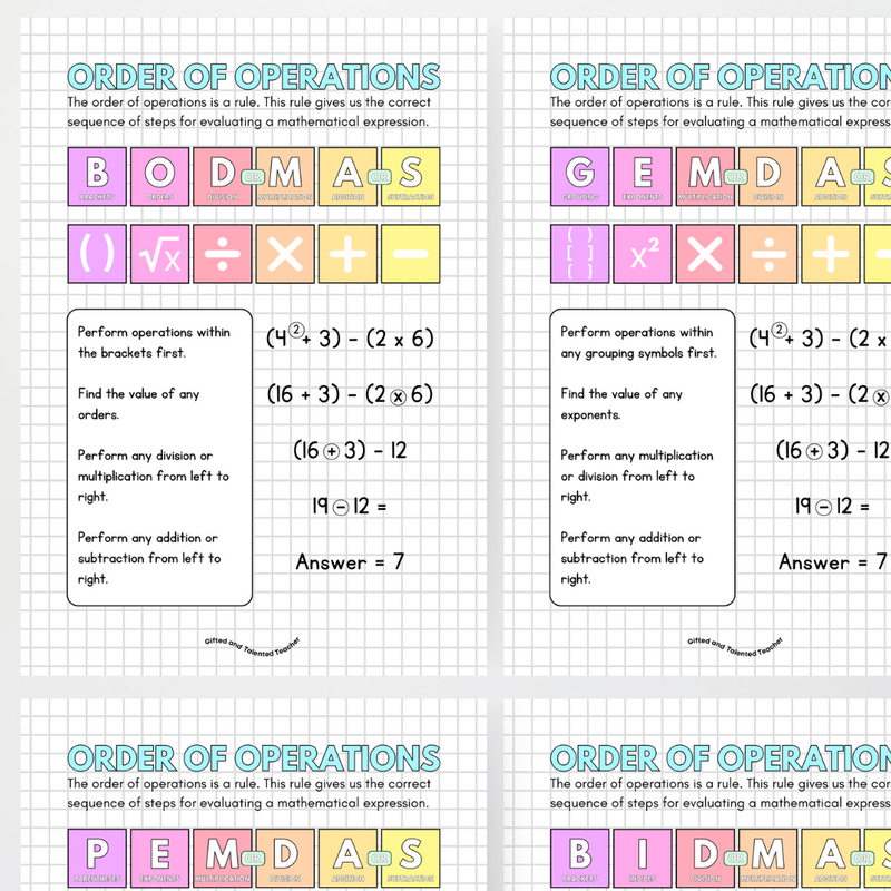 Order of Operations: BODMAS, BIDMAS, PEMDAS & GEMDAS Teacher Resource