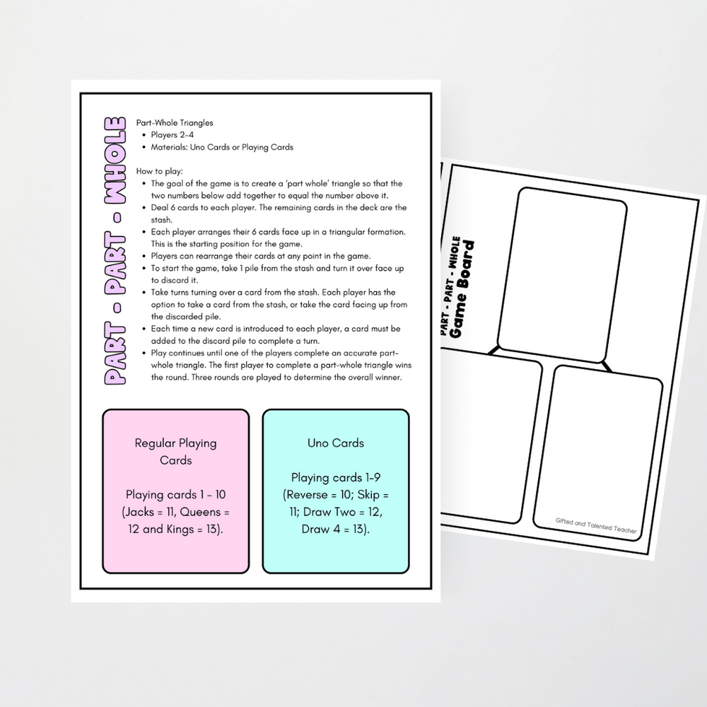 Part-Part Whole Game | Gifted and Talented Teacher - Teacher Resources ...
