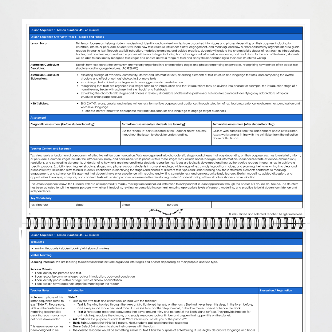 Year 6: Text Stages and Phases Lesson Sequence