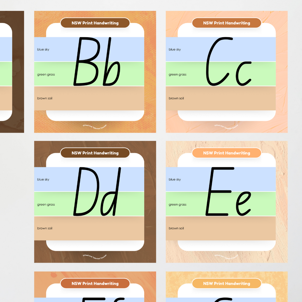 New South Wales Foundation Font: Sky, Grass, Soil Handwriting Posters