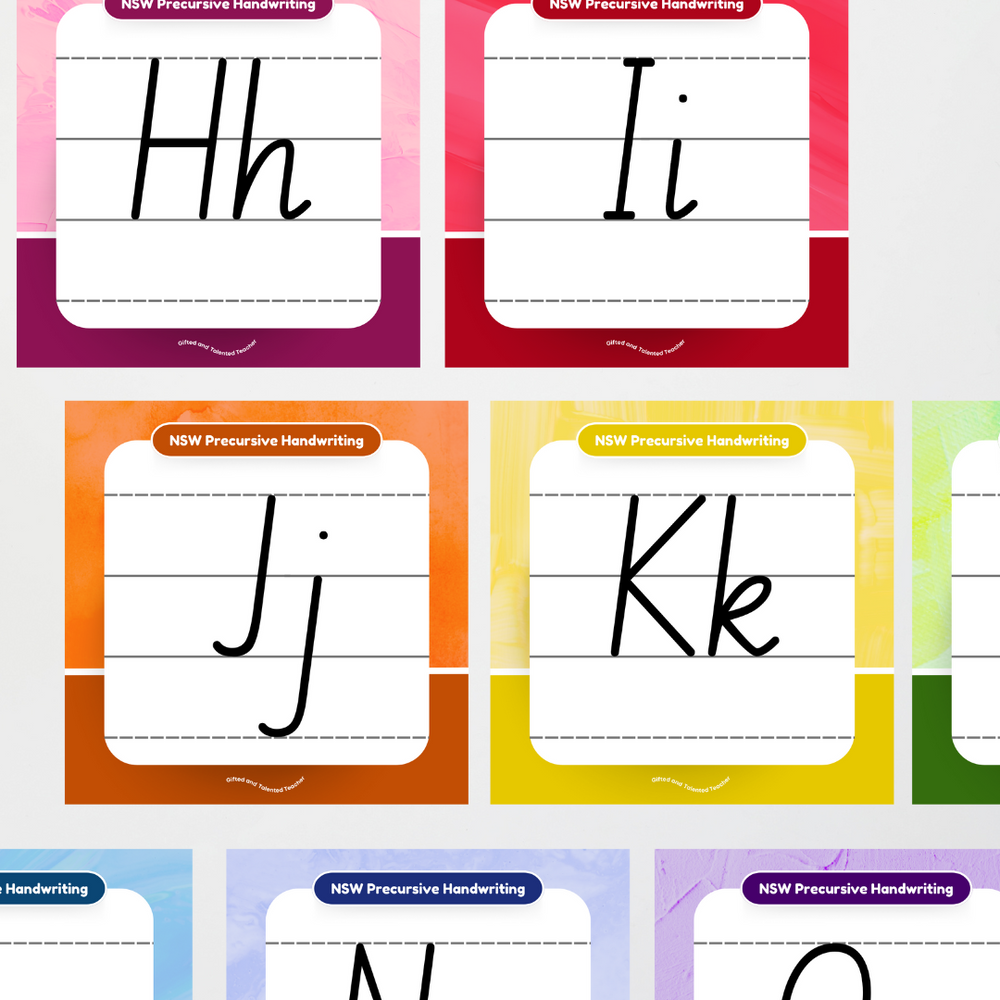 New South Wales Precursive Font: Lined Handwriting Posters - Rainbow ...
