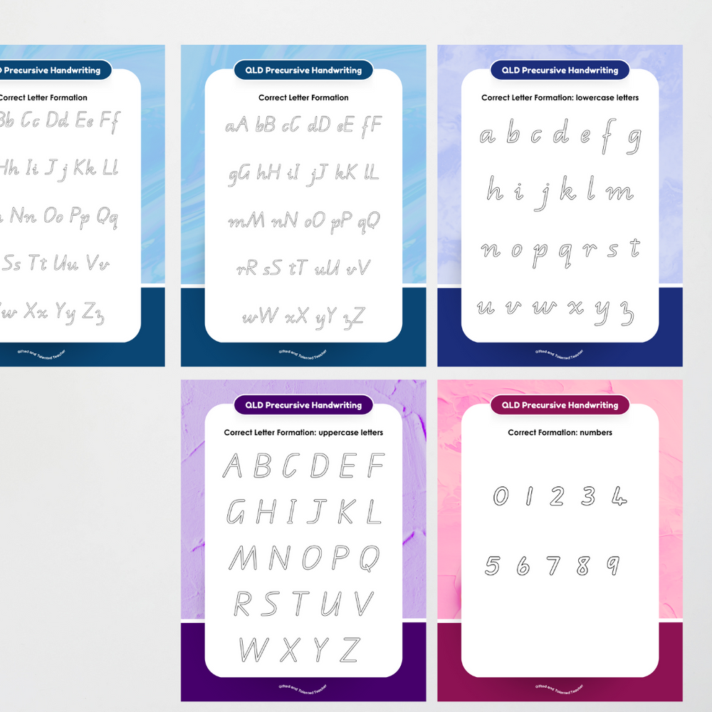 Queensland Precursive Font Handwriting Tracing Mats - Rainbow