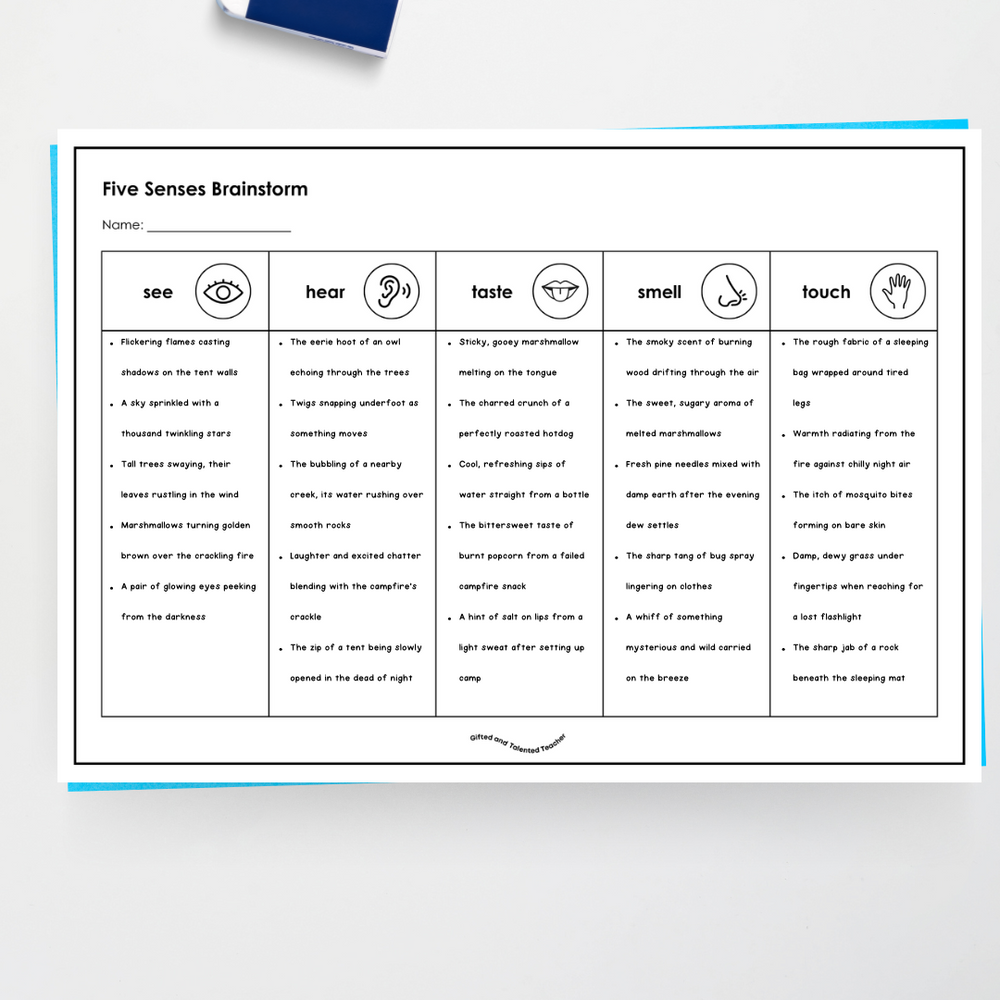 5 Sense Brainstorm: Scaffolds | Printable Teaching Resources