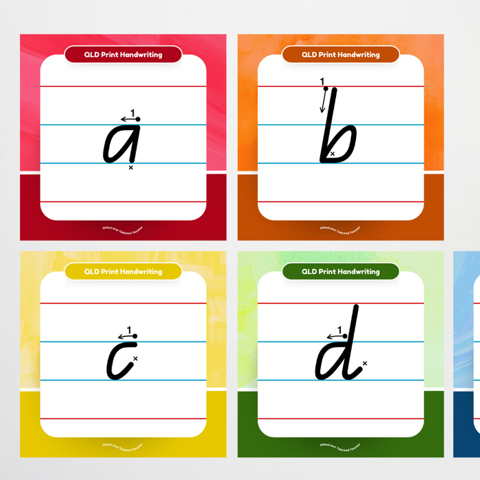 Queensland Beginner Font: Lined Handwriting Posters - Rainbow
