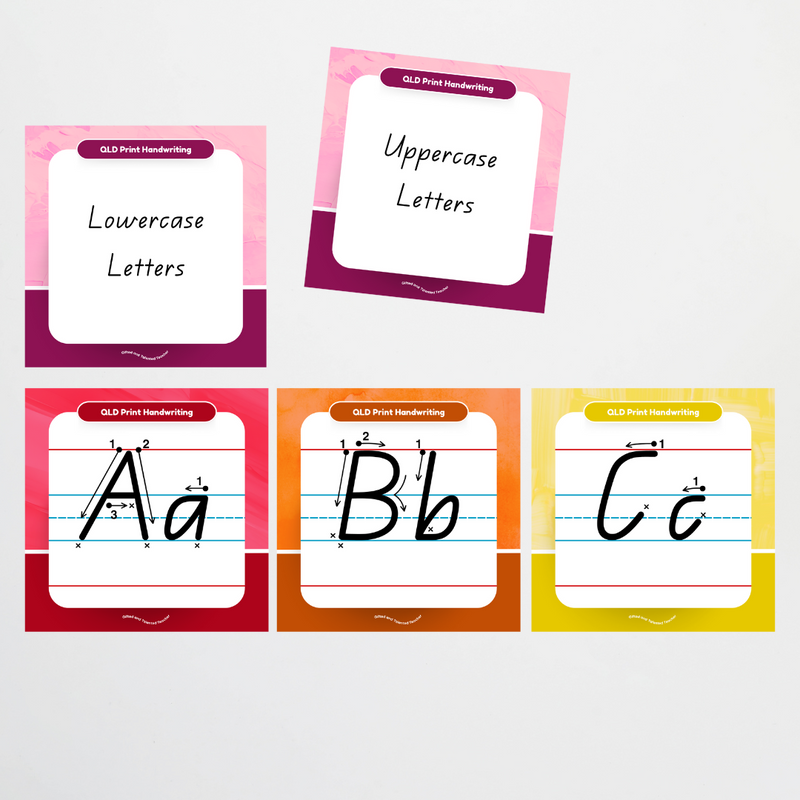 Queensland Beginner Font: Lined Handwriting Posters - Rainbow