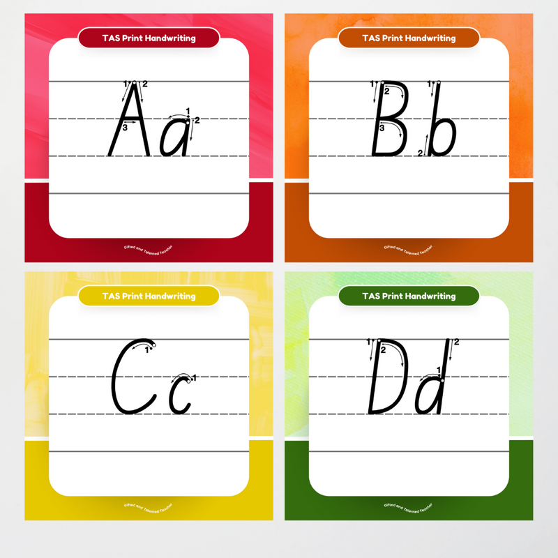 Tasmanian Print Font: Lined Handwriting Posters (w directional arrows)