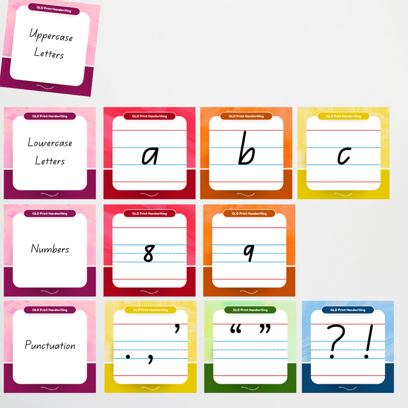 Queensland Beginner Font: Lined Handwriting Posters - Rainbow