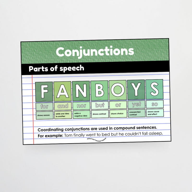 Conjunctions: Parts of Speech Posters & Display - Leafy Greens Decor