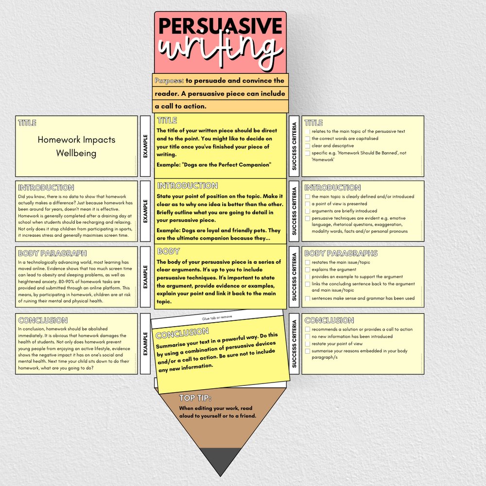 Persuasive Writing Pencil: Examples, Wall Display and Assessment ...
